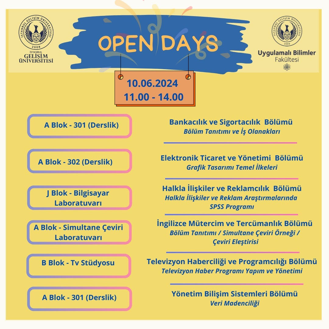 UBF'de Open Days Etkinliği Düzenlenecek - Uygulamalı Bilimler Fakültesi ...